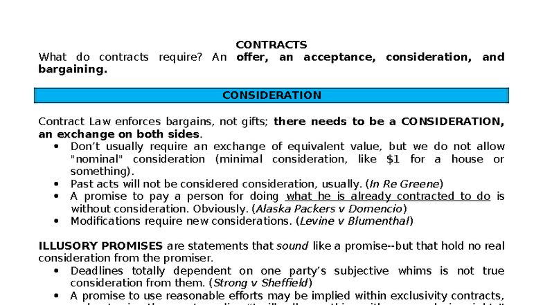 Contracts Outline: Key Elements, Cases, and Principles - Studocu