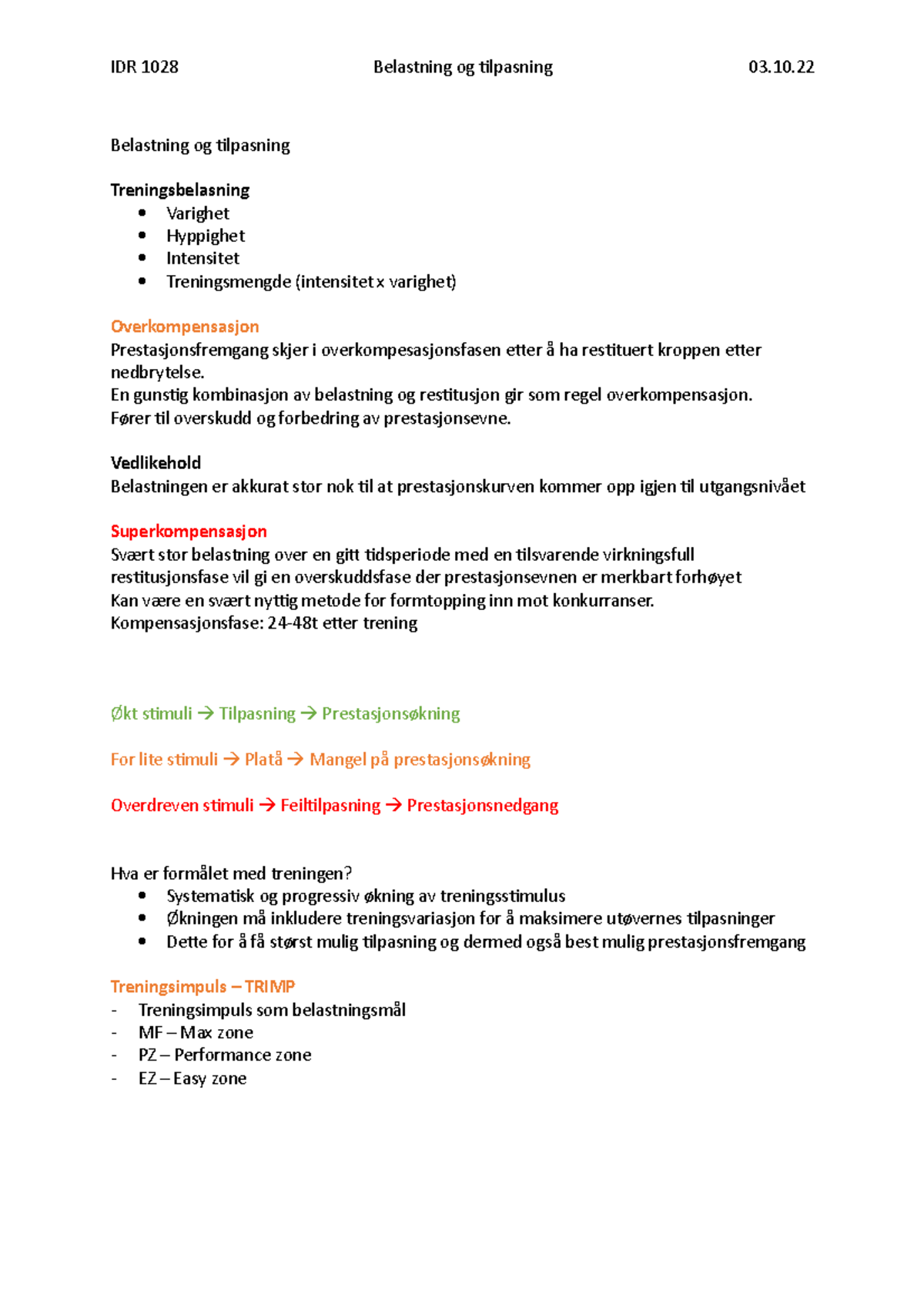 Belastning og tilpasning i trening IDR 2028: Kjerneprinsipper og ...