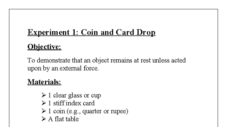 Experiment 1: Coin and Card Drop - Understanding Inertia in Physics ...