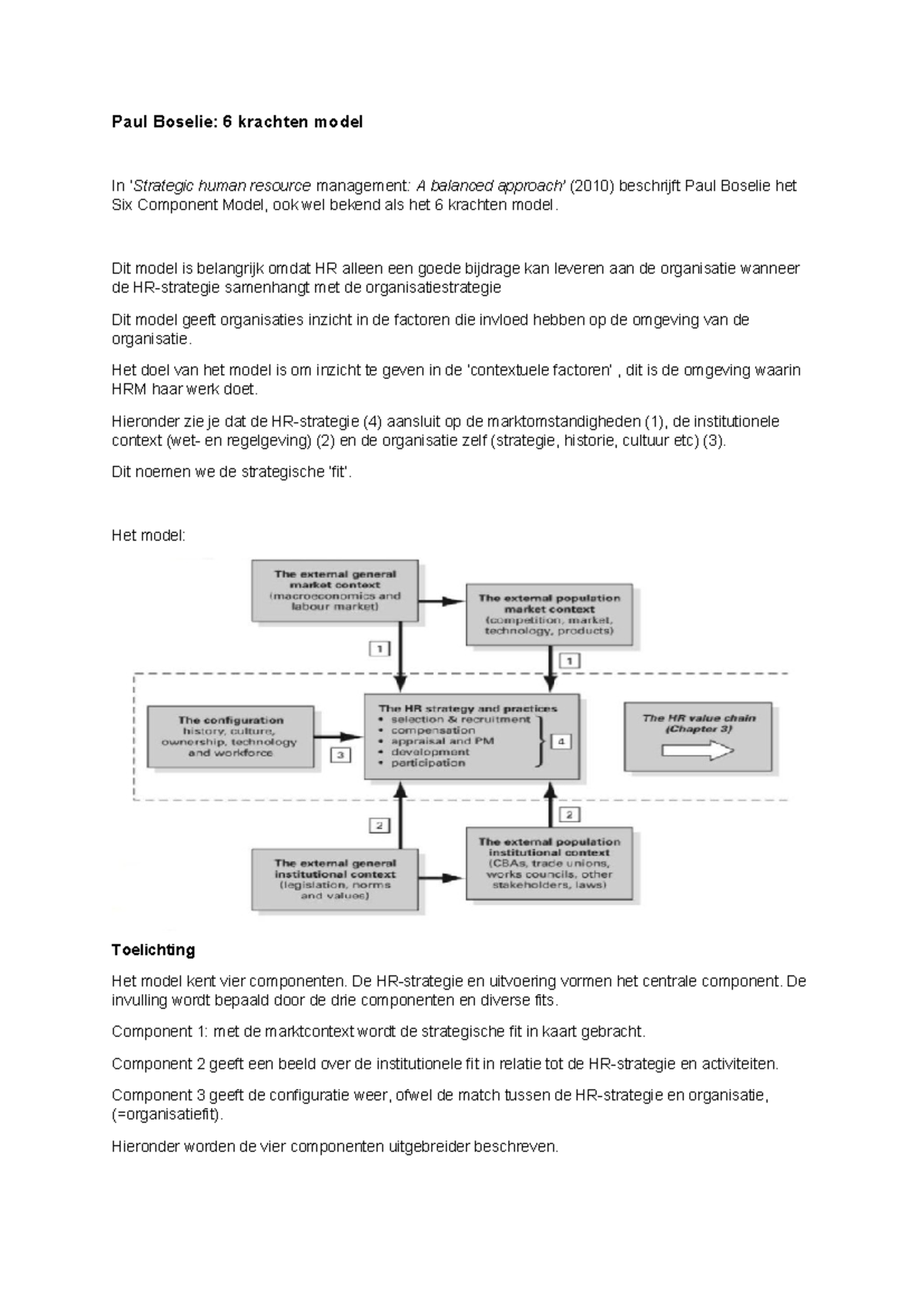 Six Component Model in HRM: Paul Boselie’s Insights (2010) - Studeersnel