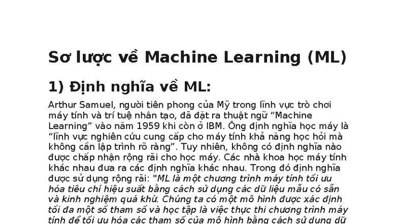 Tổng quan về Machine Learning - Lí Thuyết (ML) - Studocu