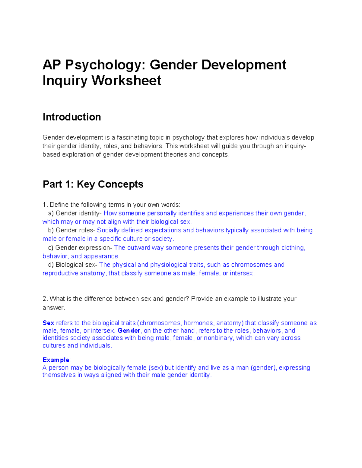 Copy of AP Psychology Gender Development Inquiry Worksheet - AP ...