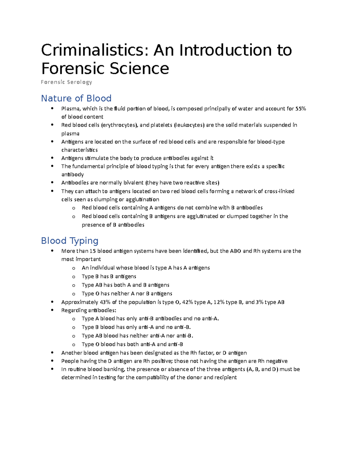Forensic Serology and Blood Analysis in Criminalistics (CRIM 101) - Studocu