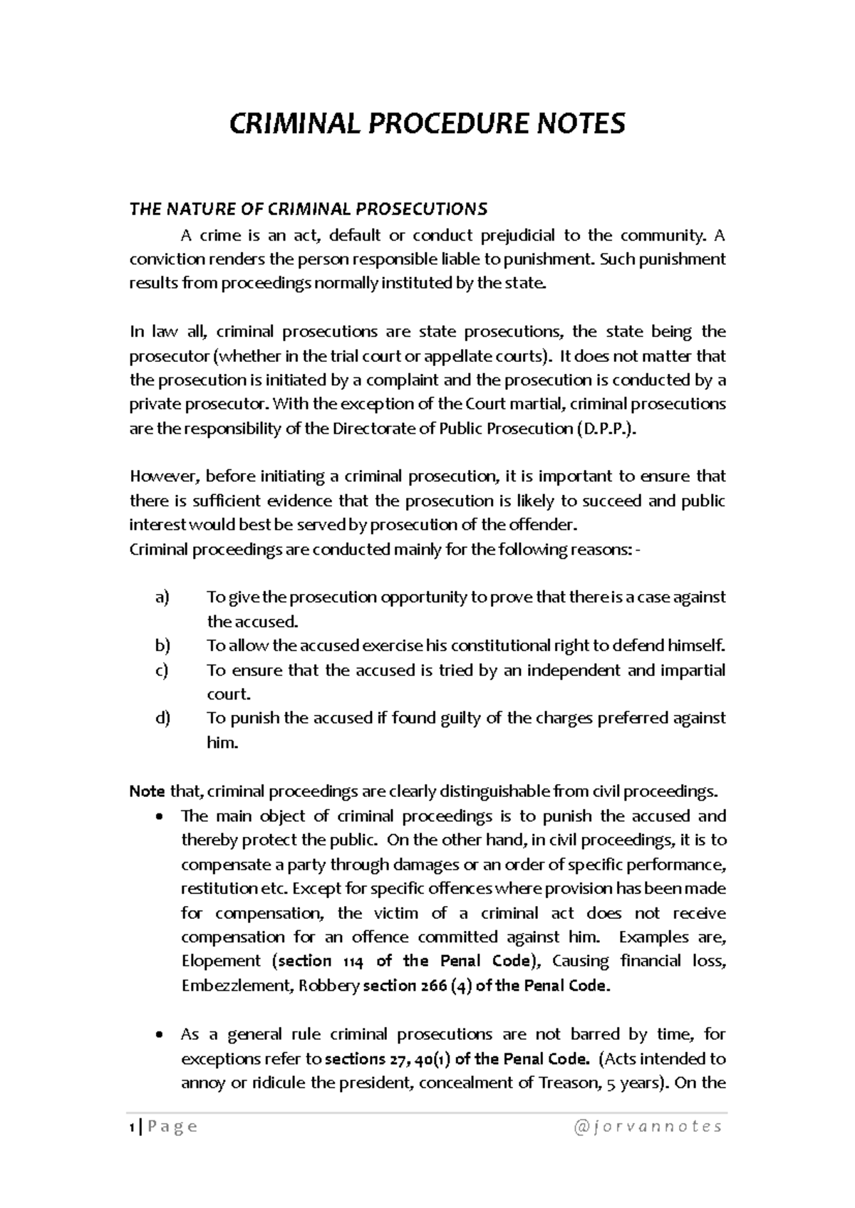 CRIMINAL PROCEDURE NOTES: NATURE OF CRIMINAL PROSECUTIONS - Studocu