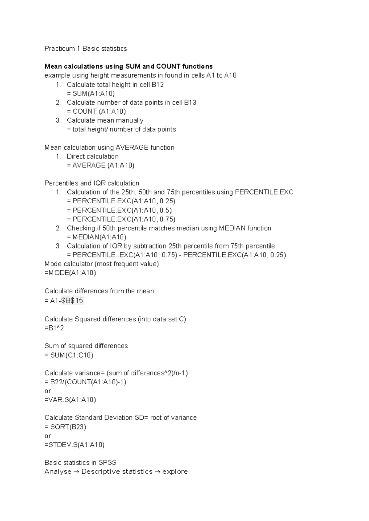 Practicum 1: Basic Statistics - Mean, Percentiles, and IQR Calculations - Studeersnel