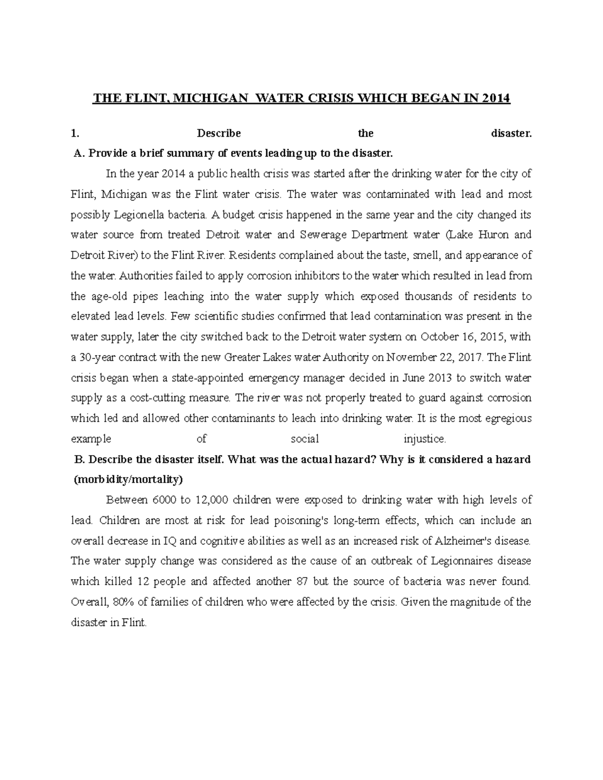 DPH 655 (Final Assignment) - Analyzing the Flint Water Crisis Responses ...
