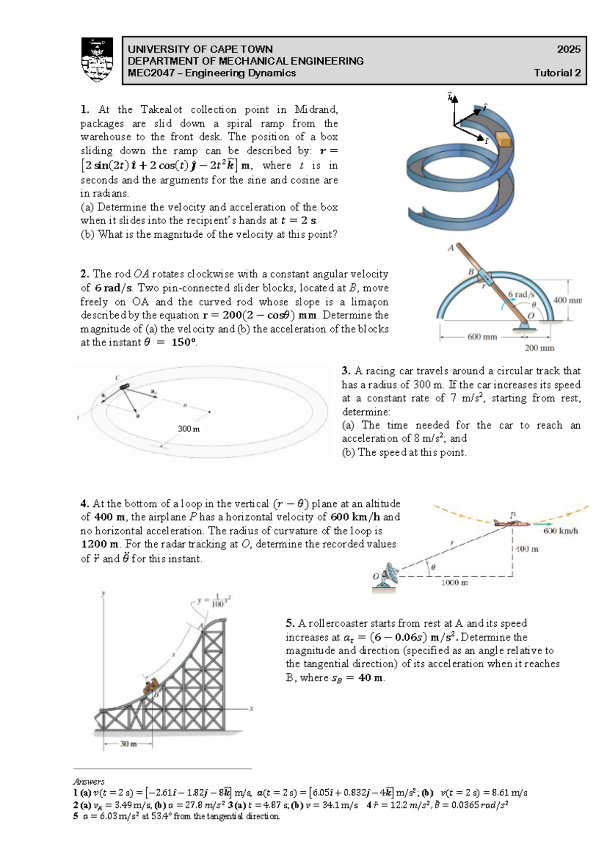 MEC2047 Engineering Dynamics 2025 Tutorial 2 Solutions and Analysis ...
