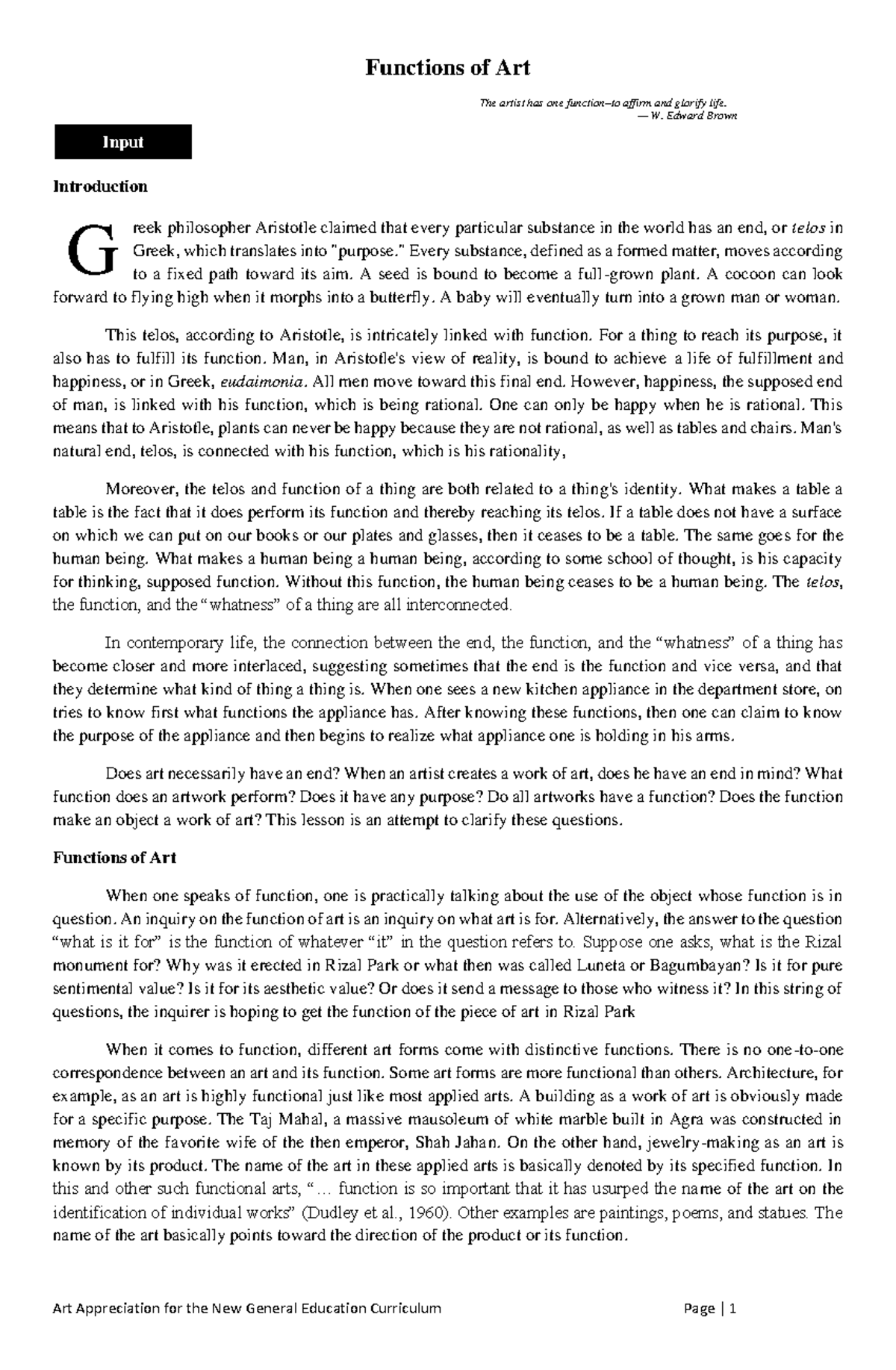 Functions of Art - Art Appreciation for the New General Education ...