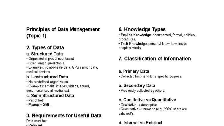 Data Management Principles: Notes for Chapters 1, 3, and 4 - Studocu