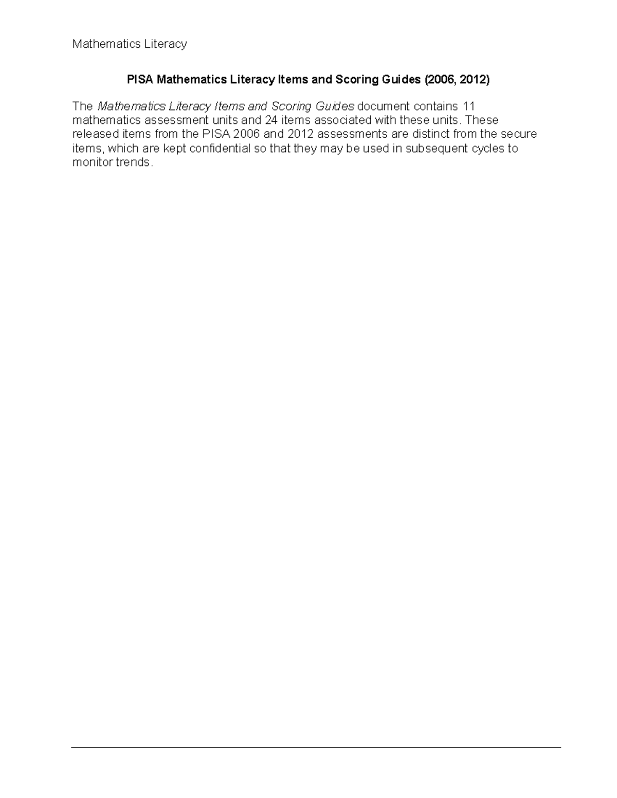 PISA Mathematics Literacy Items & Scoring Guides (2006, 2012) - Studocu