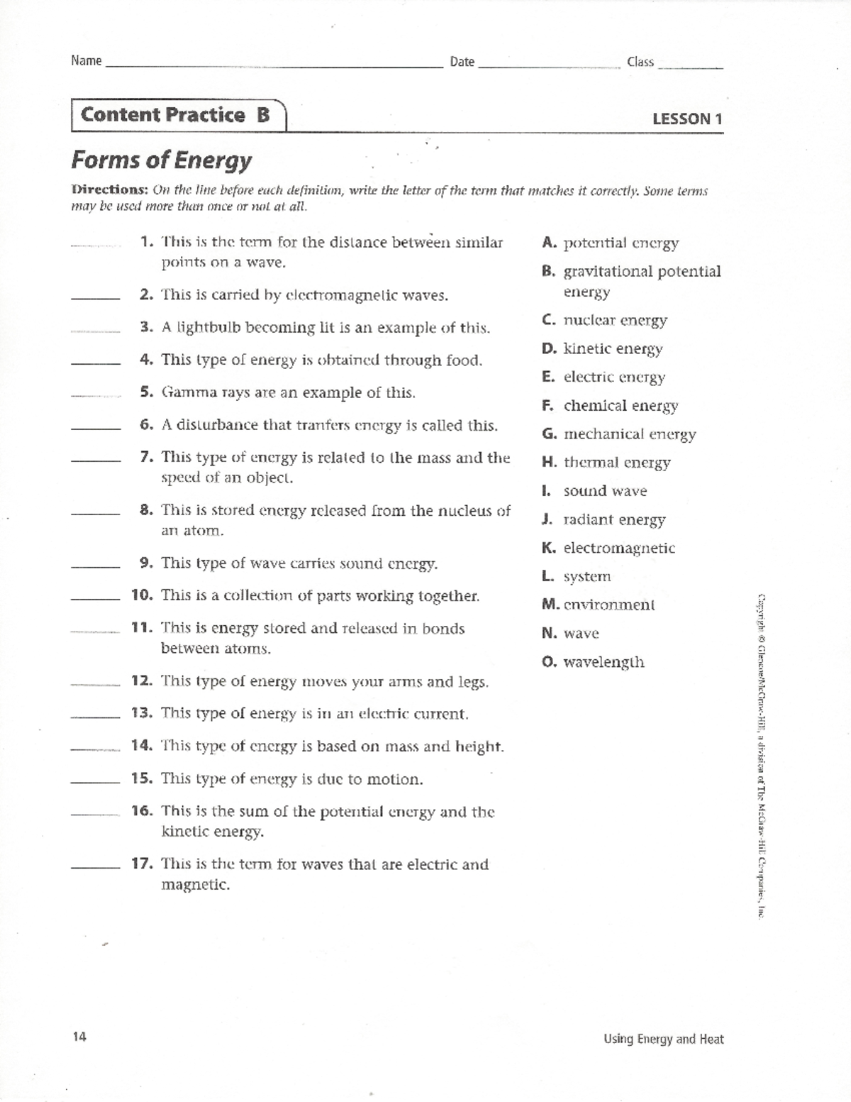 Science Lesson 1 Content Practice B Forms of Energy 2 27 23 - Name Date ...