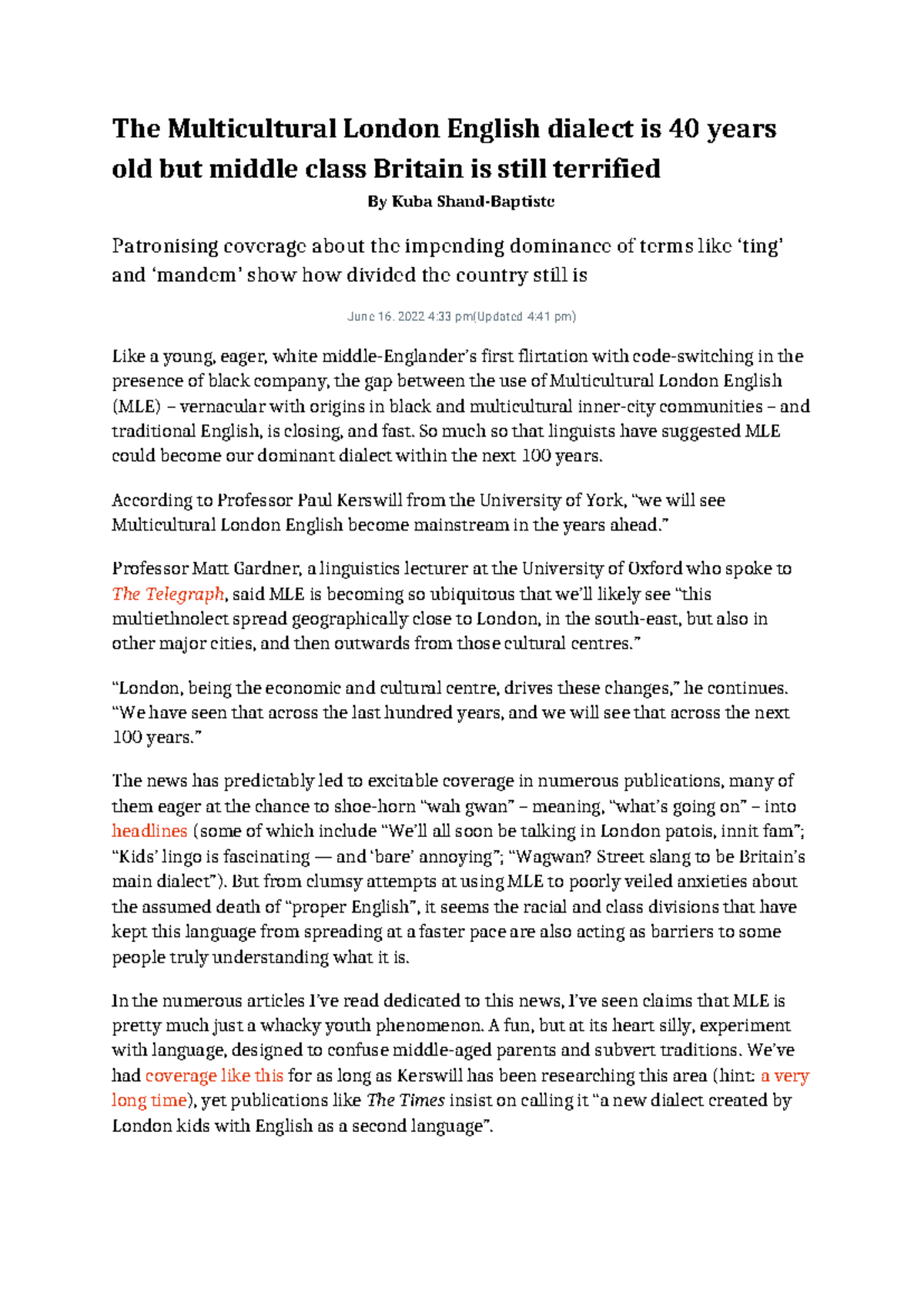 L1 MLE: The Rise of Multicultural London English and Its Impact - Studocu