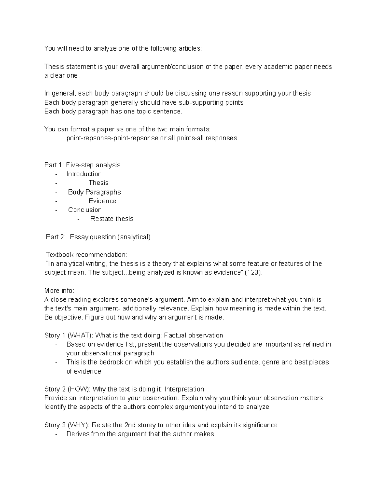 Ssh205 Midterm - Analytical Essay Writing Study Notes - Studocu