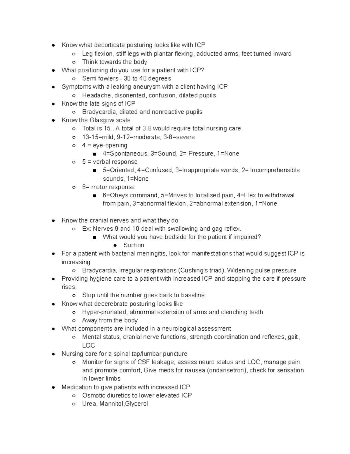 Med Surg 3 Quiz 4 Notes - Know what decorticate posturing looks like ...