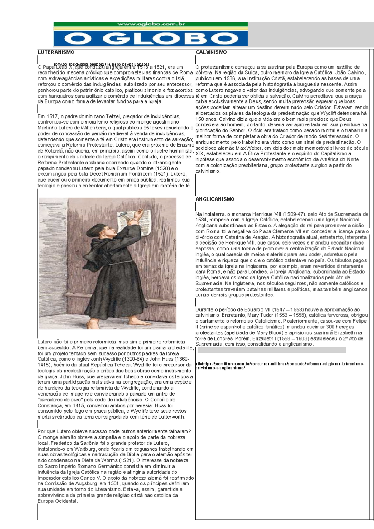 LUTERANISMO E CALVINISMO: A REFORMA PROTESTANTE E SUAS IMPLICAÇÕES ...