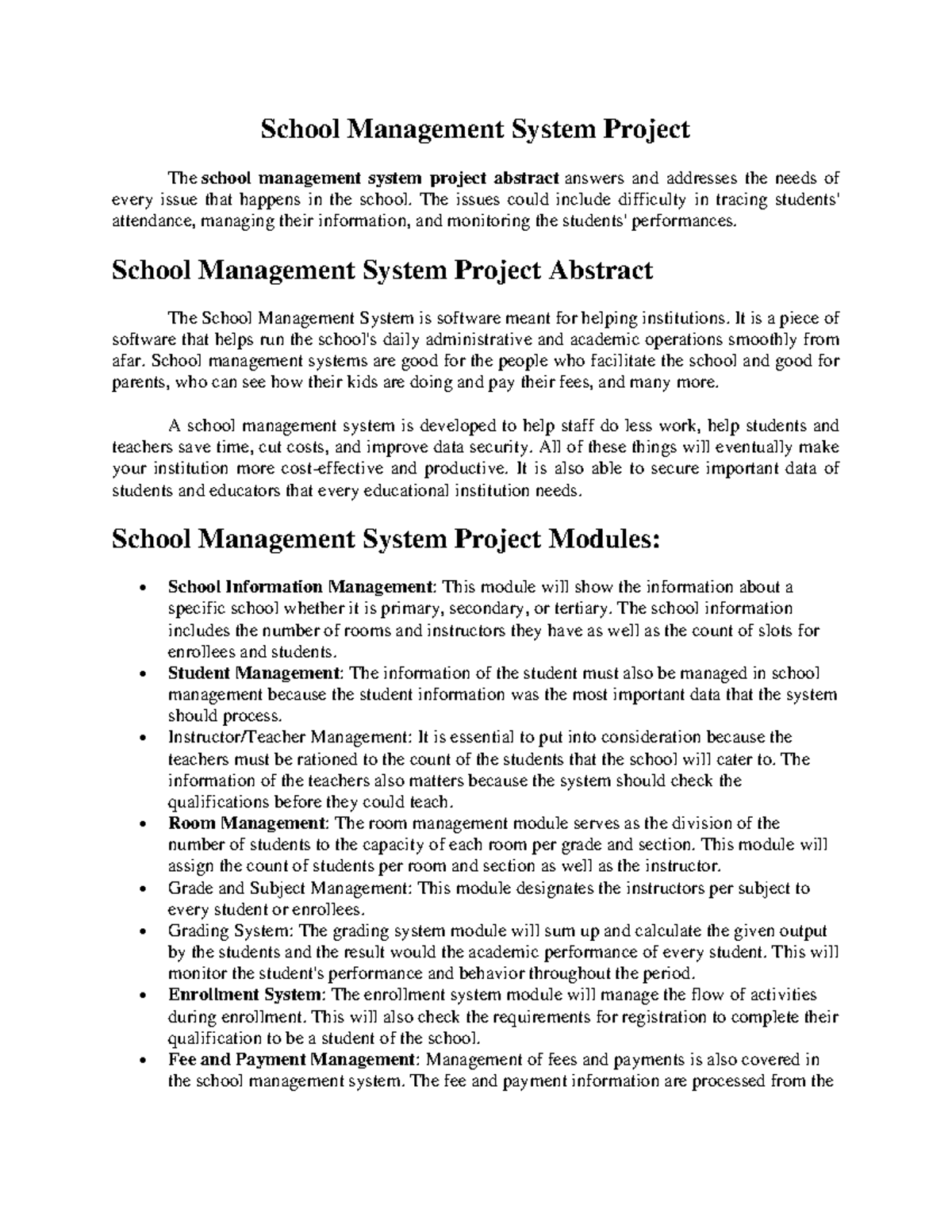 School Management System Project Overview and Key Modules - Studocu