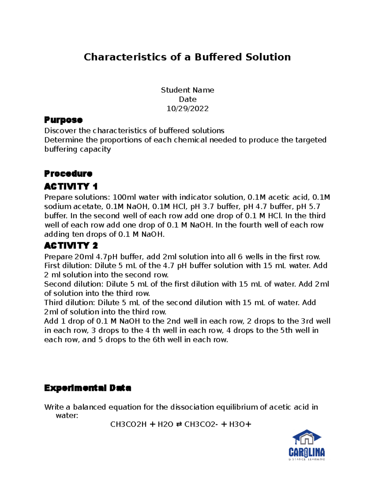M4 Lab report Characteristics of a Buffered Solution - Characteristics ...