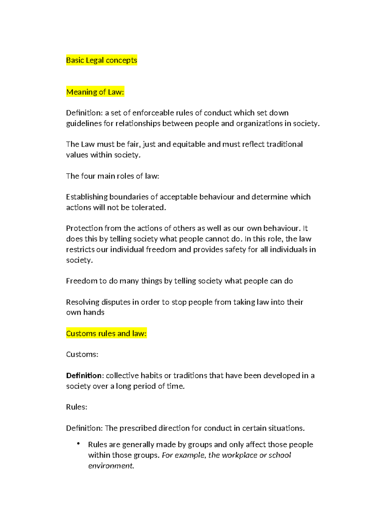 Basic Legal Concepts: Understanding Law and Its Role in Society - Studocu