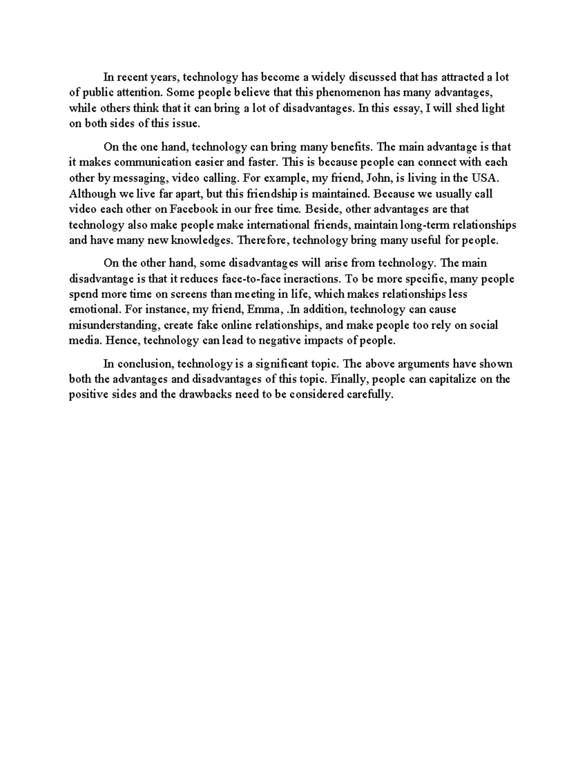 Technology's Impact: Advantages and Disadvantages Essay - Studocu