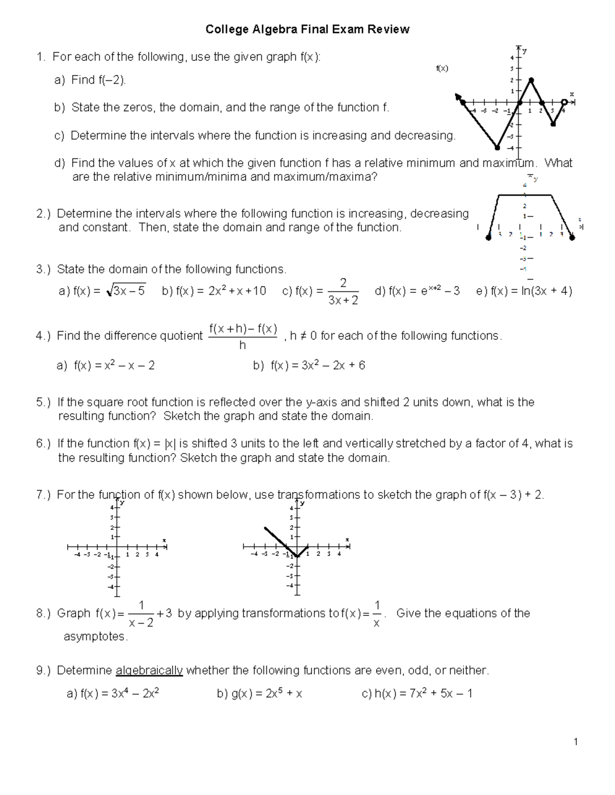 Math 1314 College Algebra Final Exam Review Guide - Studocu