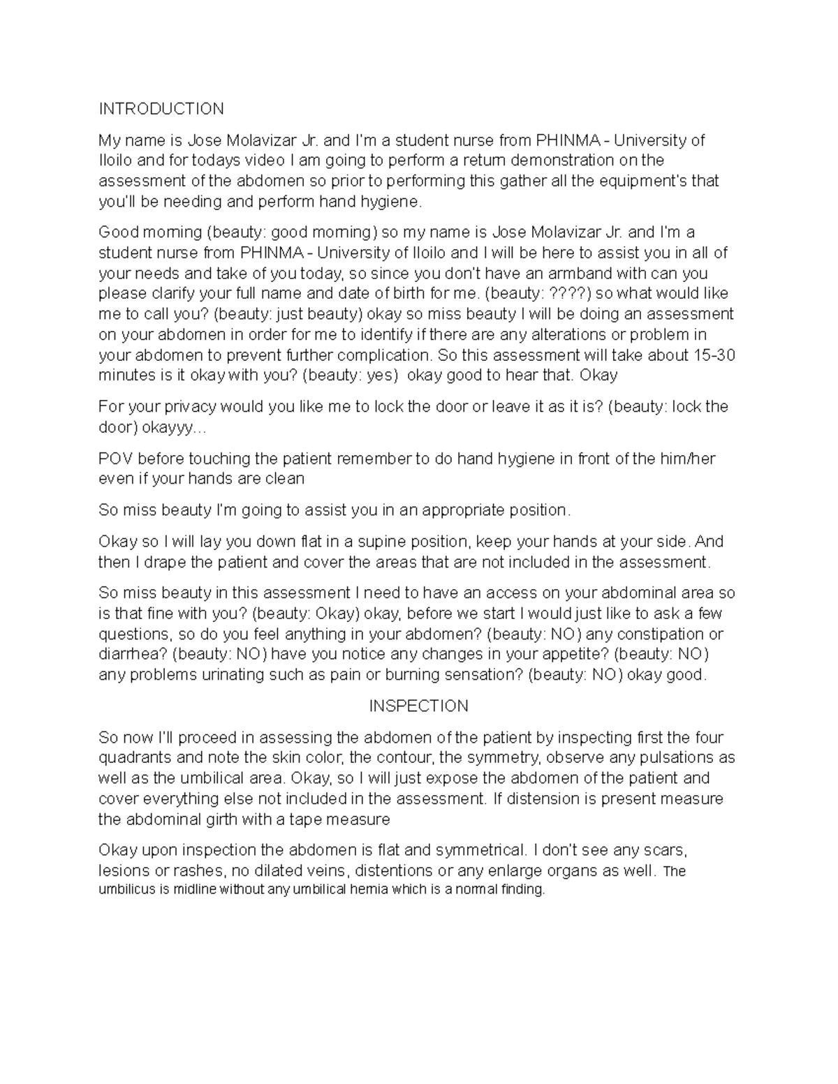 Retdem Abdomen Assessment for Nursing Students - Jose Molavizar Jr ...