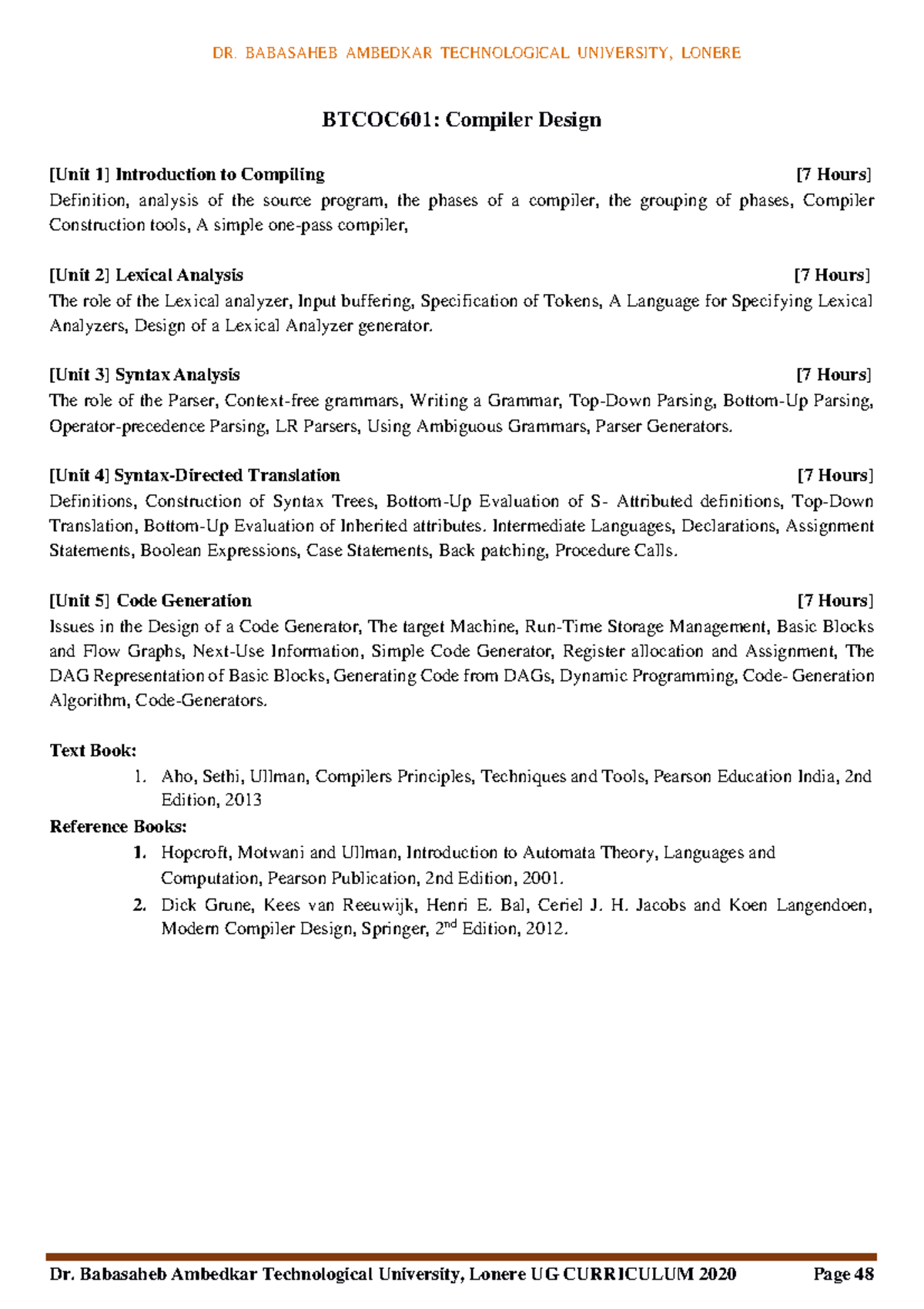 BTCOC601: Compiler Design Syllabus Overview for 2021 - Studocu