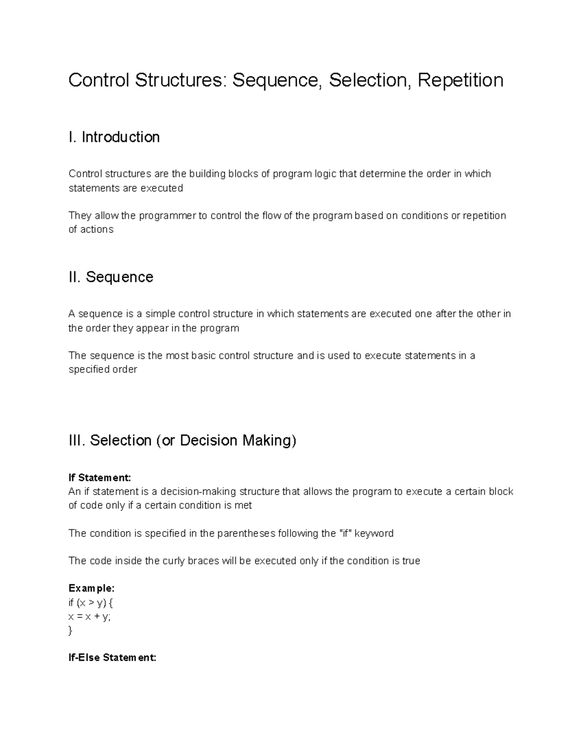 Computer Science I (EGR-1210) Lecture 13 - Control Structures Sequence ...