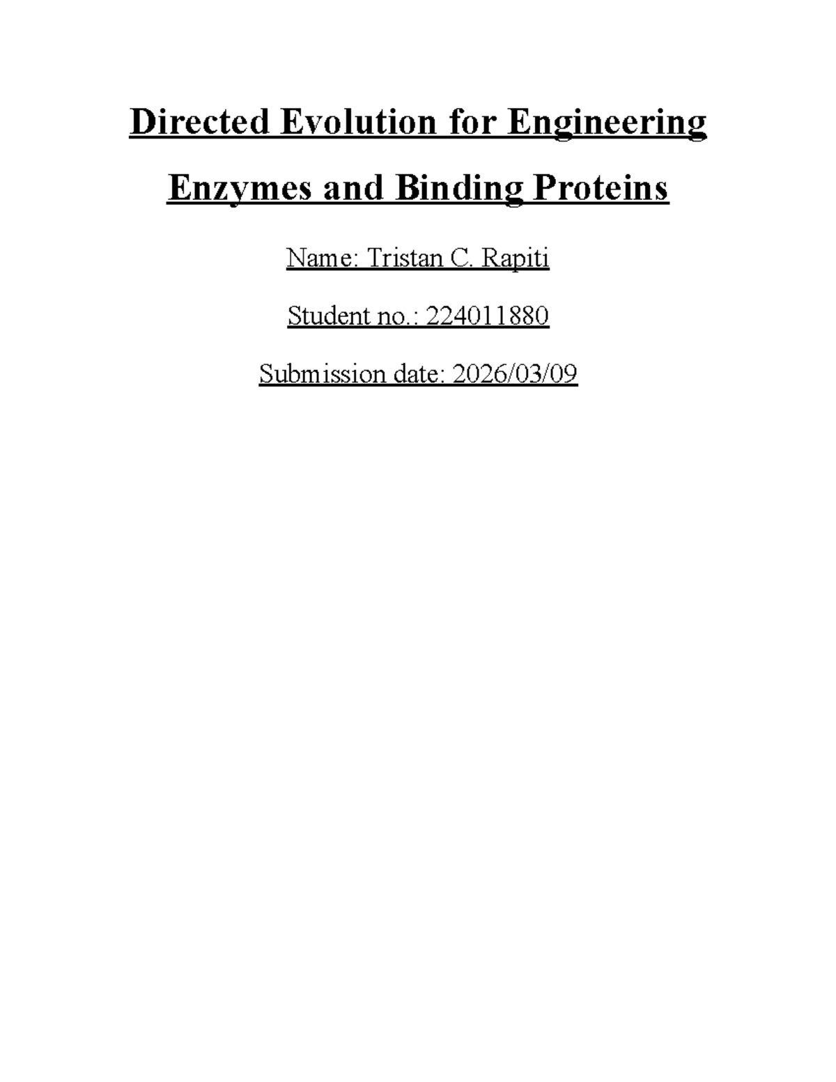 Directed Evolution: Engineering Enzymes & Binding Proteins - Studocu