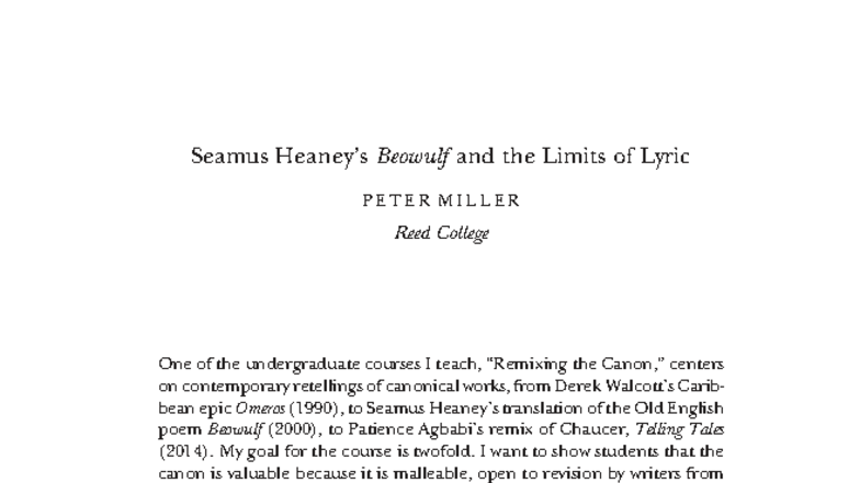 732131 - Beowulf and Lyric Limits: A Study of Seamus Heaney's ...