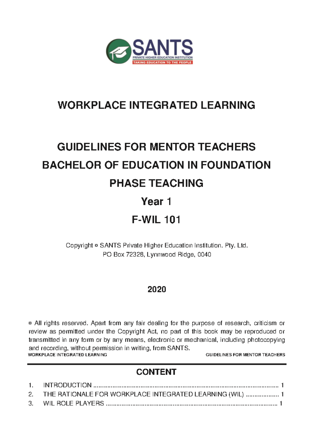 F-WIL 101 - Guidelines for Mentor Teachers in Workplace Learning - Studocu