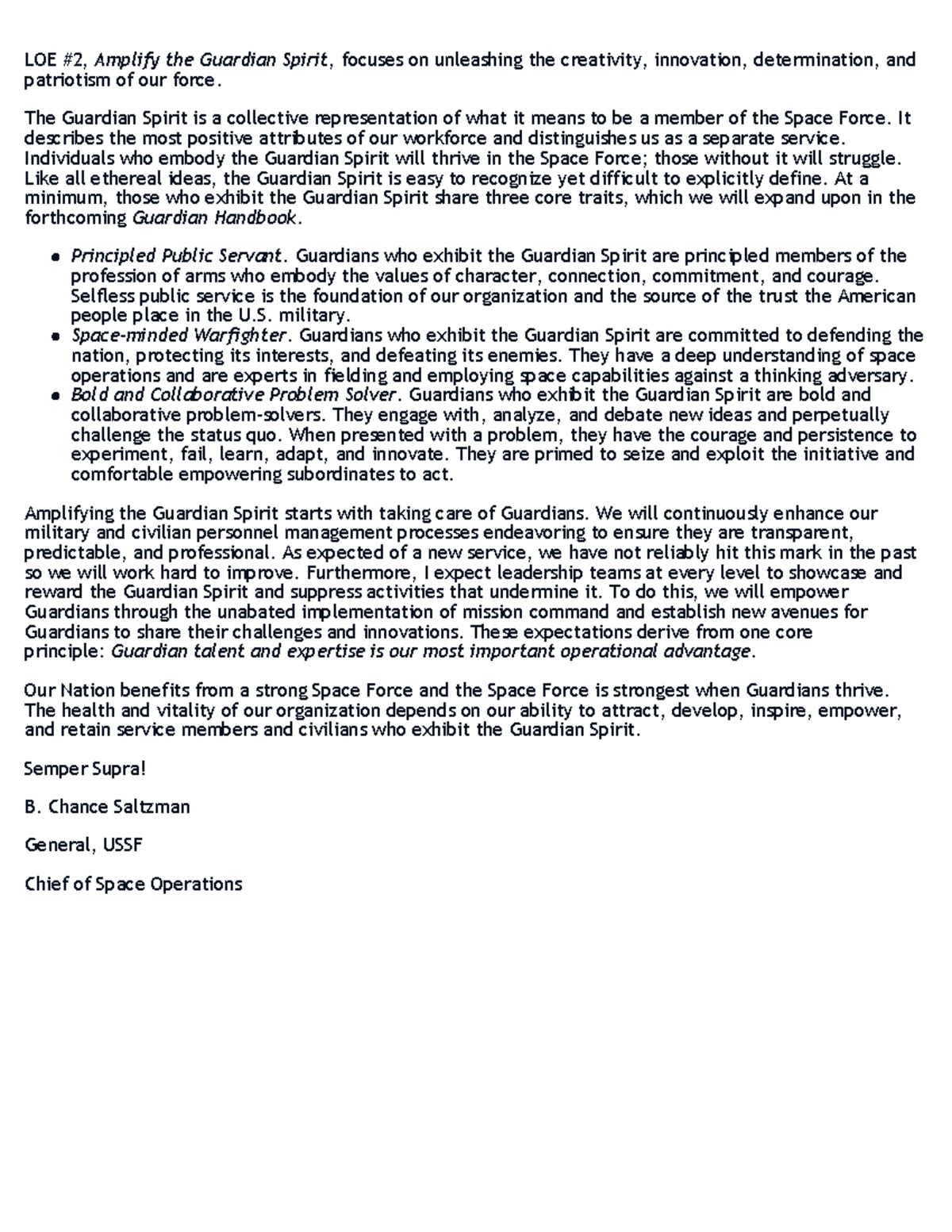 Amplifying the Guardian Spirit: USSF Principles & Values - Studocu