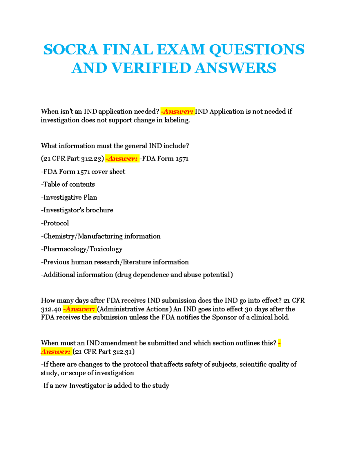 SOCRA Final Exam Questions & Verified Answers Summary - Studocu