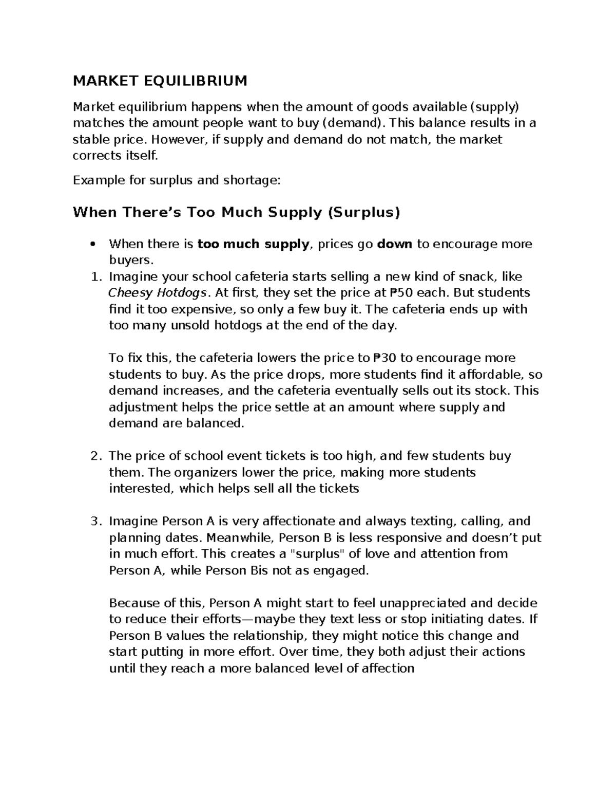 BAM 040 D7 - Market Equilibrium Notes and Examples - Studocu