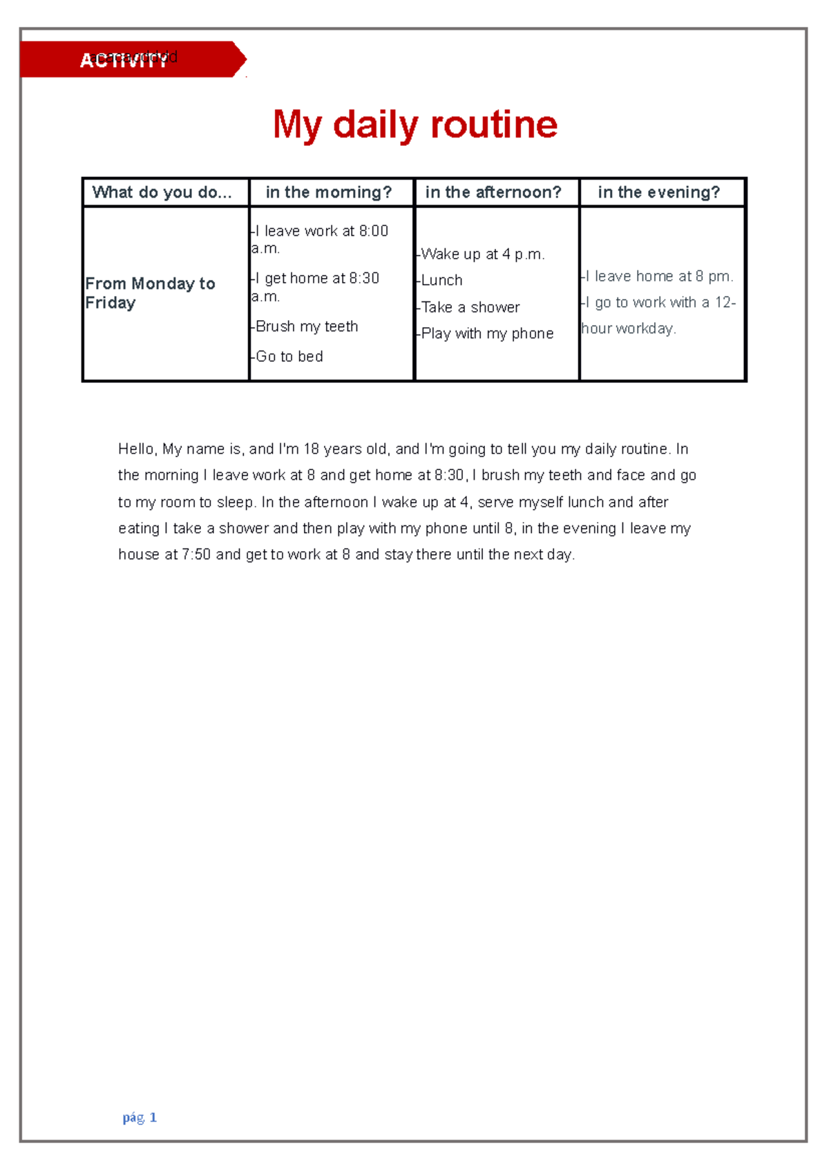 Week 01 - Task Assignment: My Daily Routine Overview - Studocu