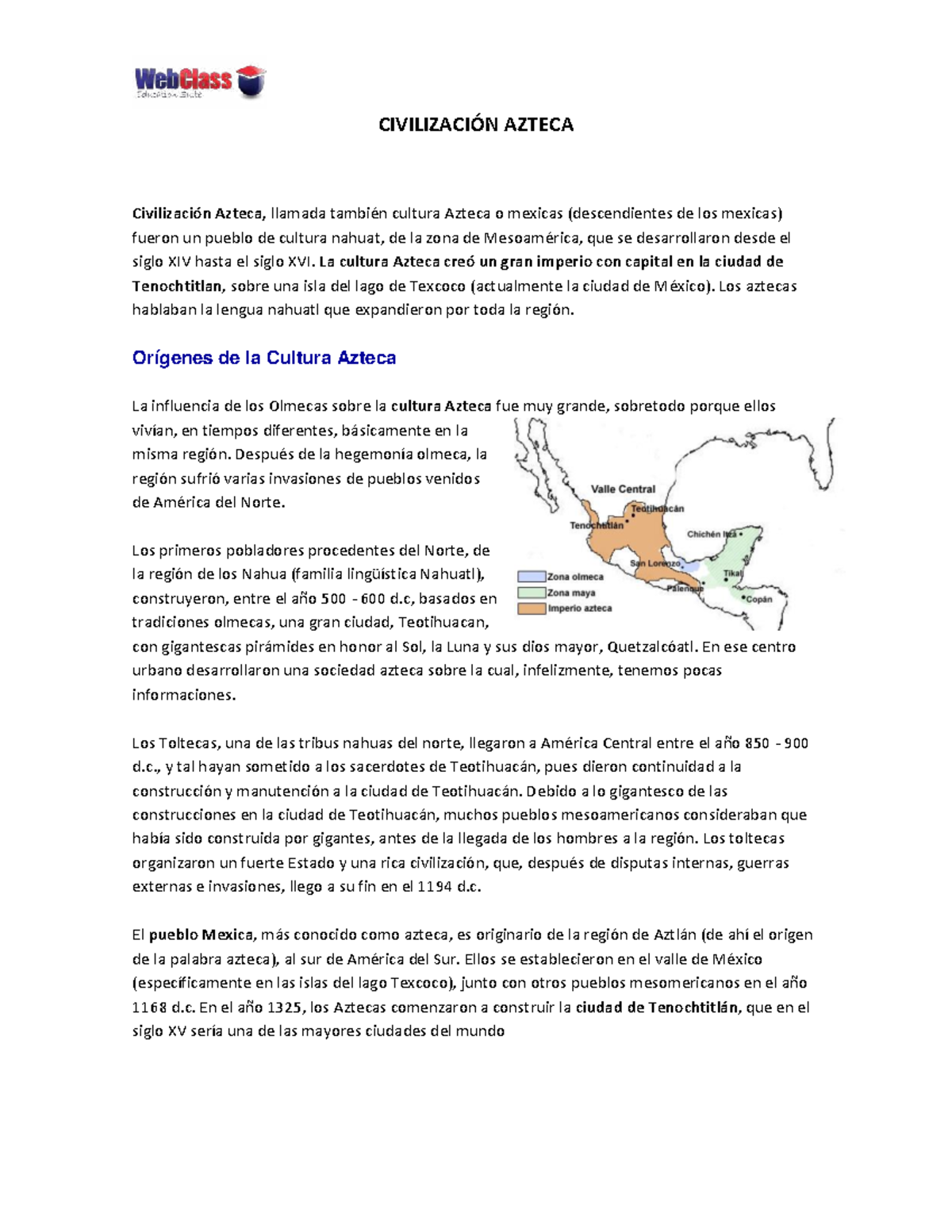 Civilización Azteca: Historia y Cultura - AFADFAD - Studocu