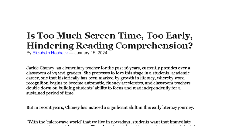 Is Excessive Screen Time Impacting Early Reading Skills? - Studocu