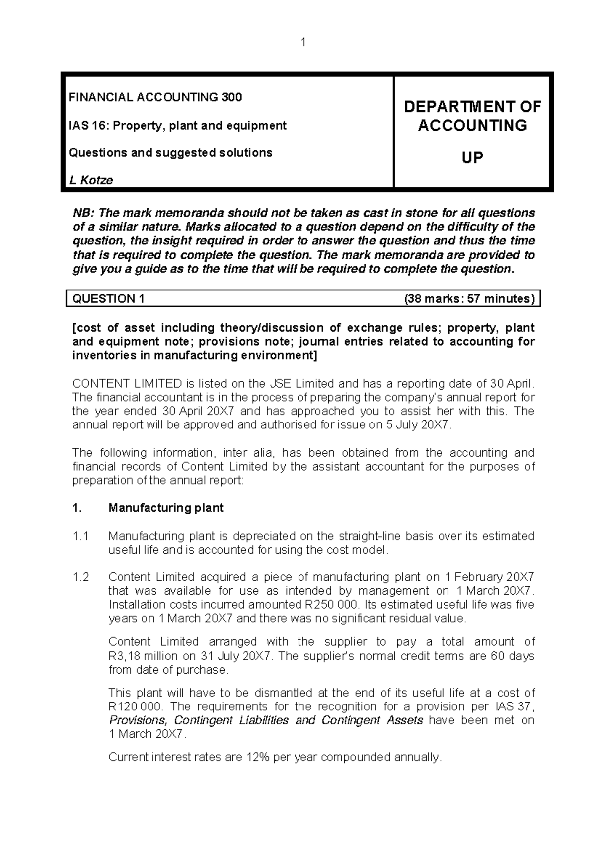 IAS 16: Property, Plant, and Equipment Questions & Solutions (FIN ACC ...