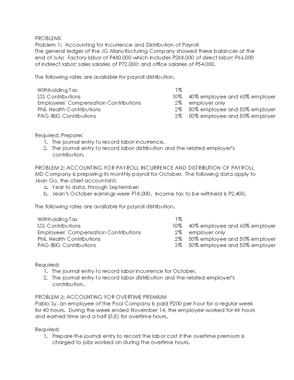 Module V Labor Problems: Accounting for Payroll & Labor Costs Analysis ...