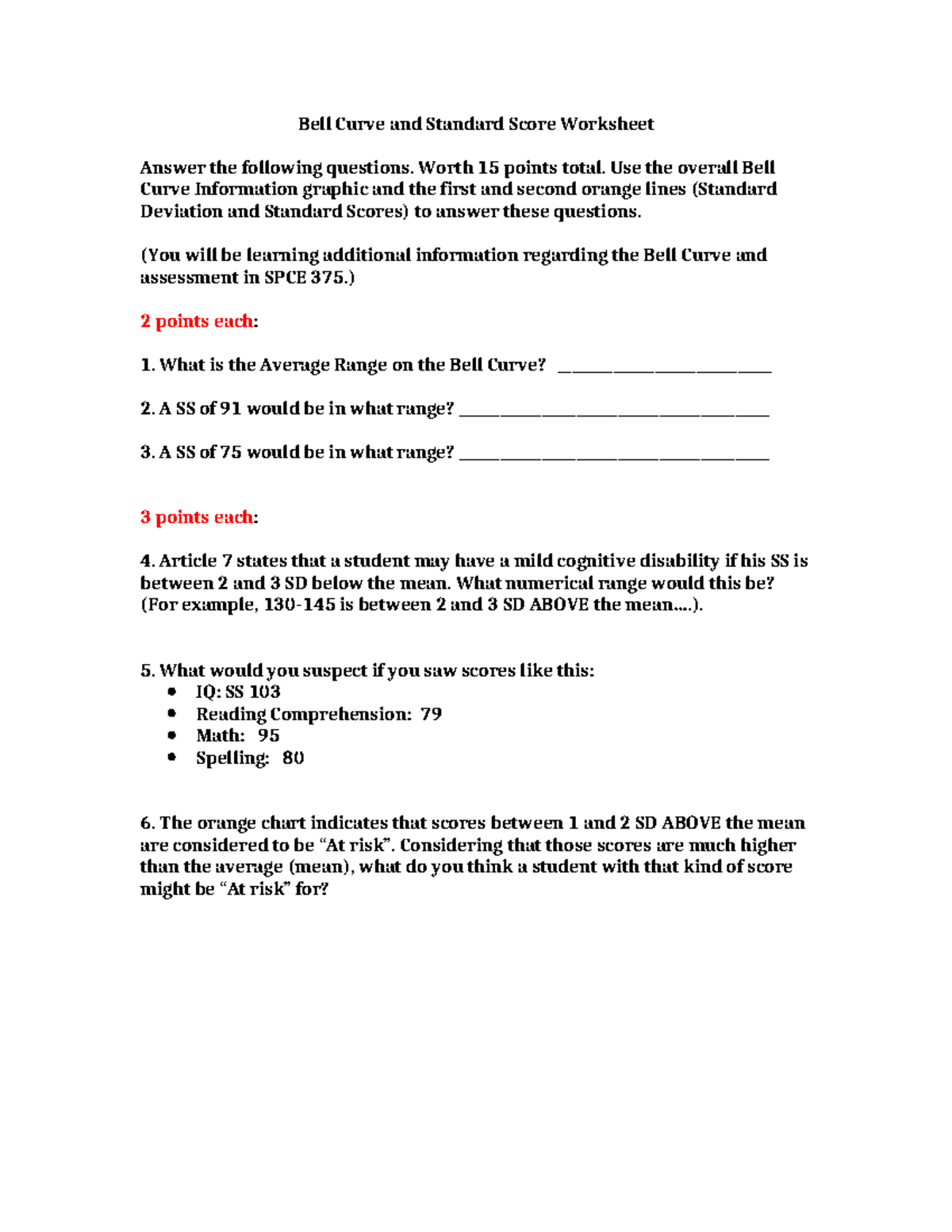 Bell Curve and Standard Score Worksheet-2-1 - Bell Curve and Standard ...