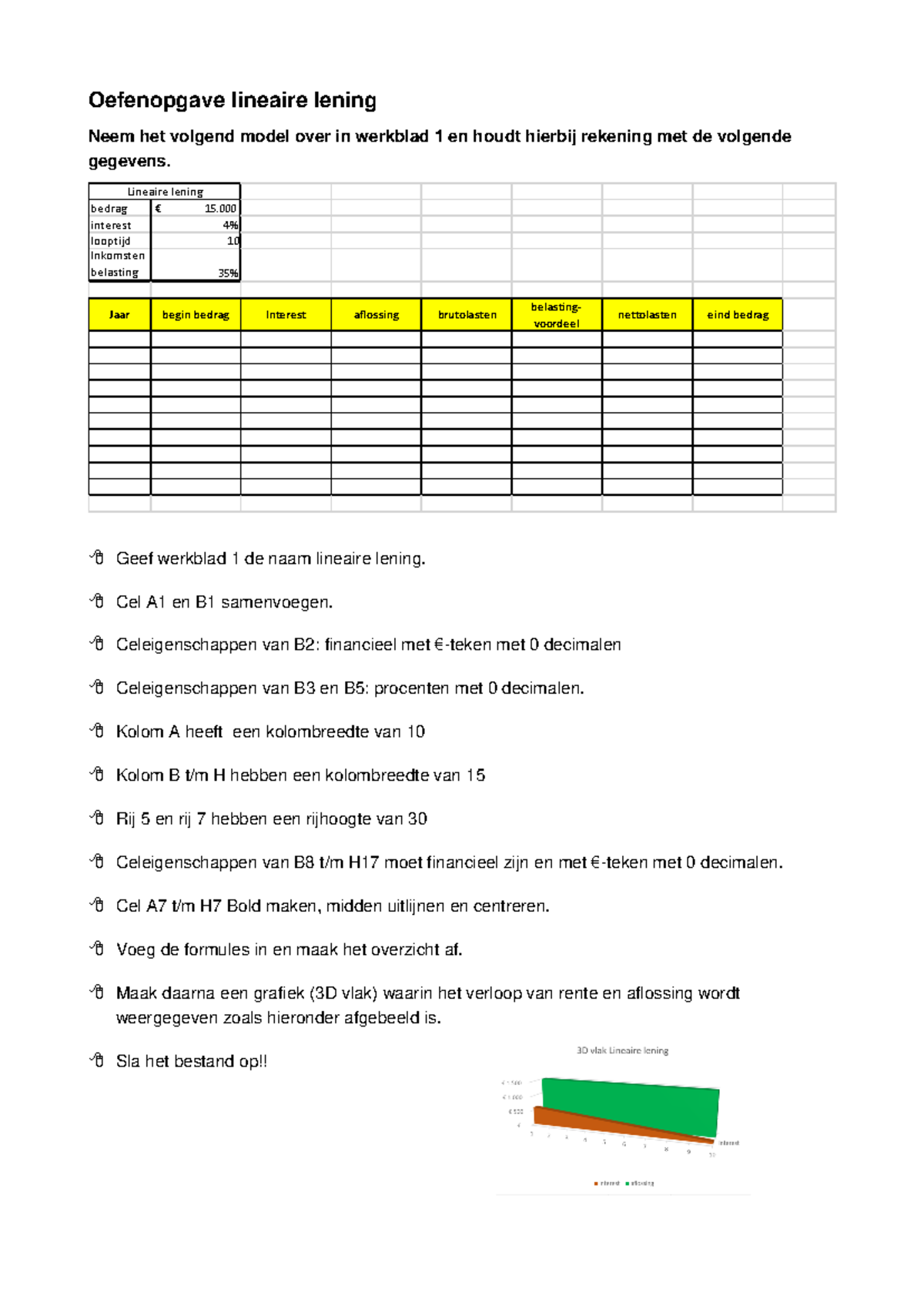 Oefenopgave 1 RW: Lineaire Lening en Annuïteiten Berekeningen - Studeersnel