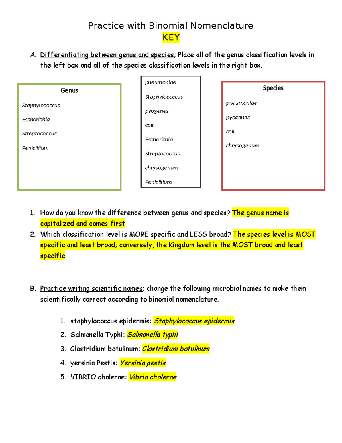 576740 Binomial Nomenclature Practice Worksheet - Studocu
