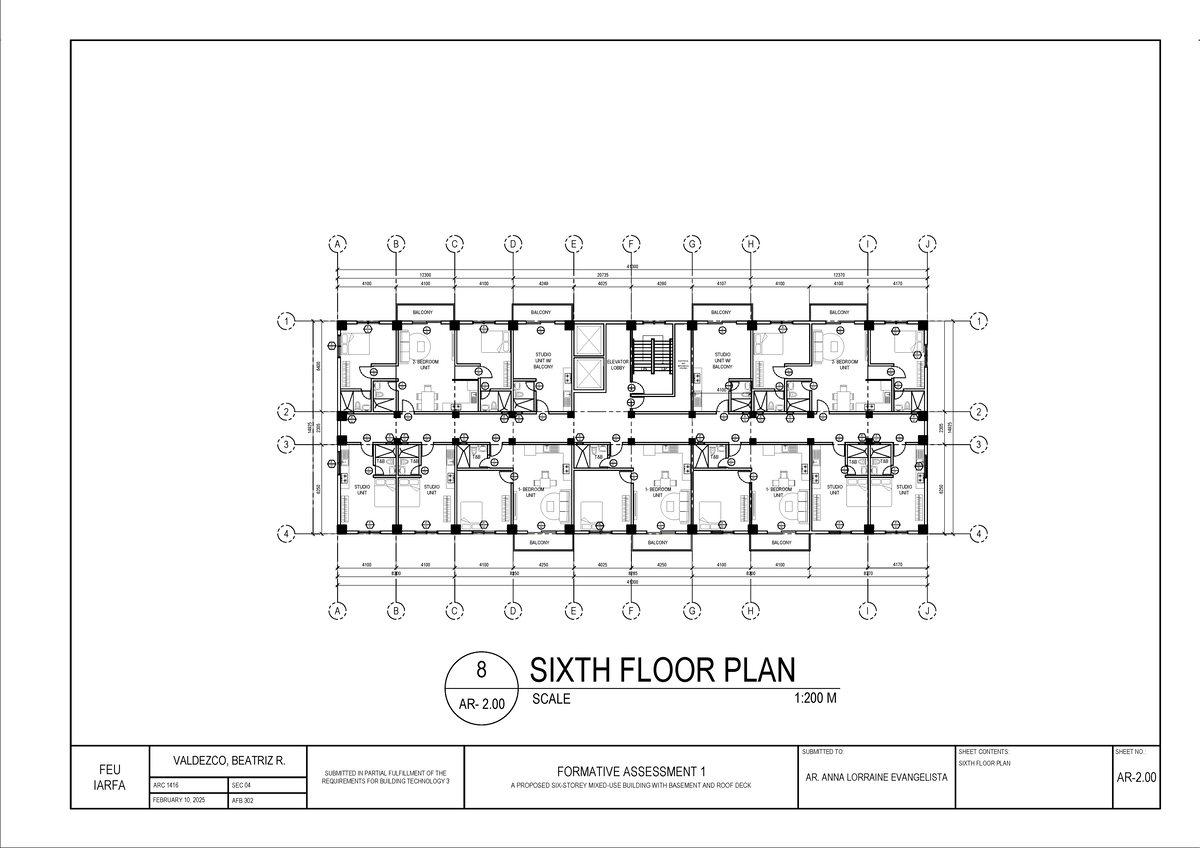 ARC 1416 Final Exam: Sixth Floor Plan for Mixed-Use Building - Studocu