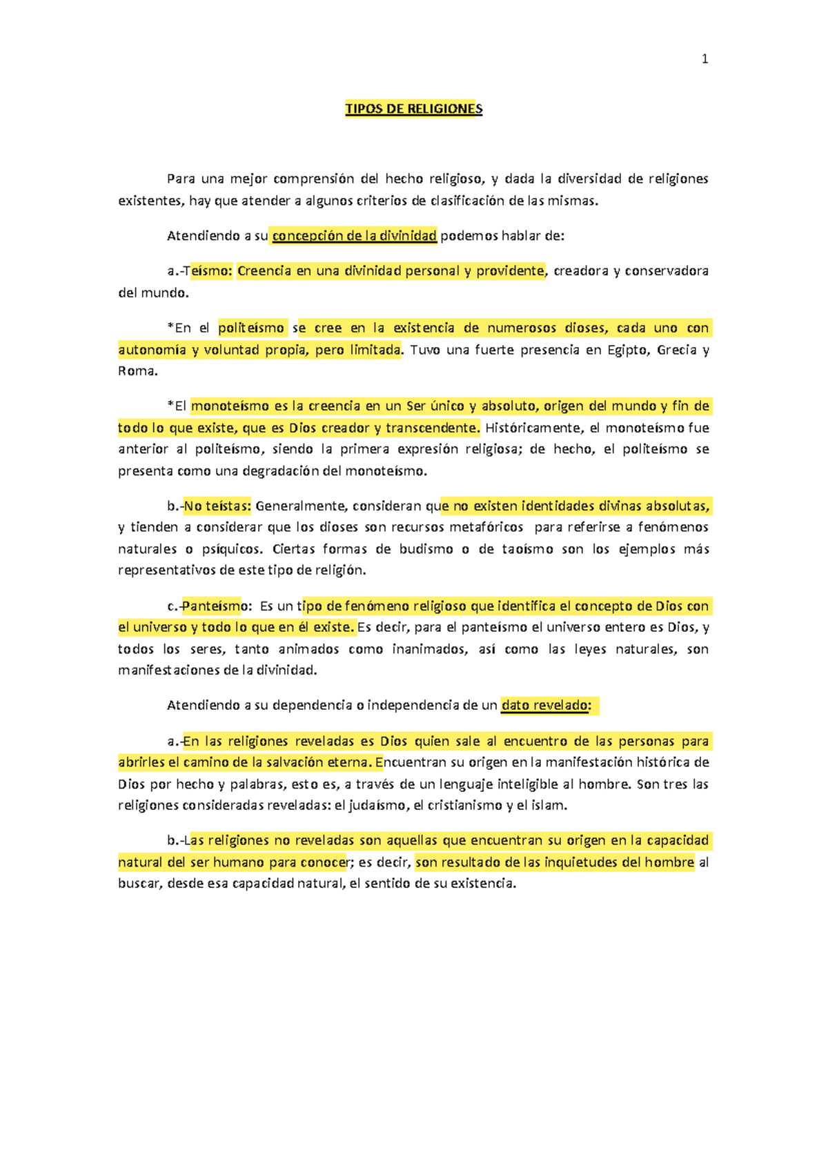 Tipos de Religiones: Clasificación y Formas Derivadas - Studocu