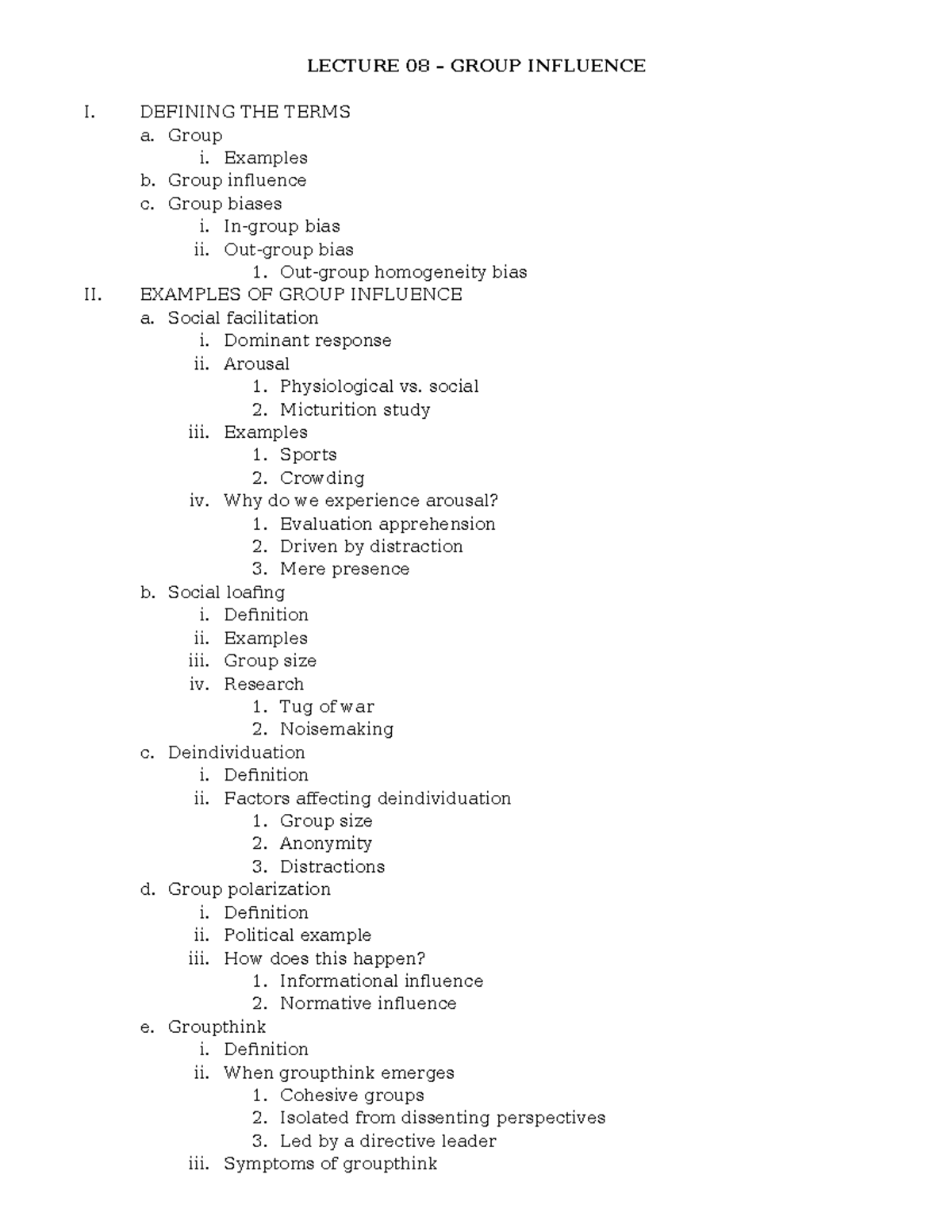 Group Influence and Dynamics – LECTURE 08 Notes - LECTURE 08 – GROUP ...