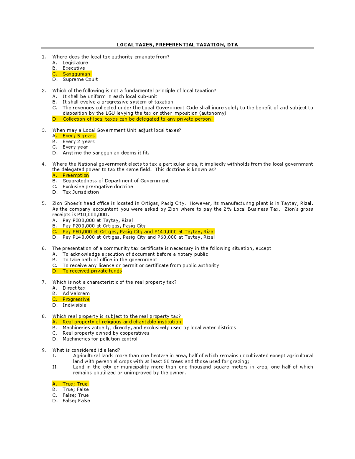 Local taxes - Lecture Notes - LOCAL TAXES, PREFERENTIAL TAXATION, DTA ...