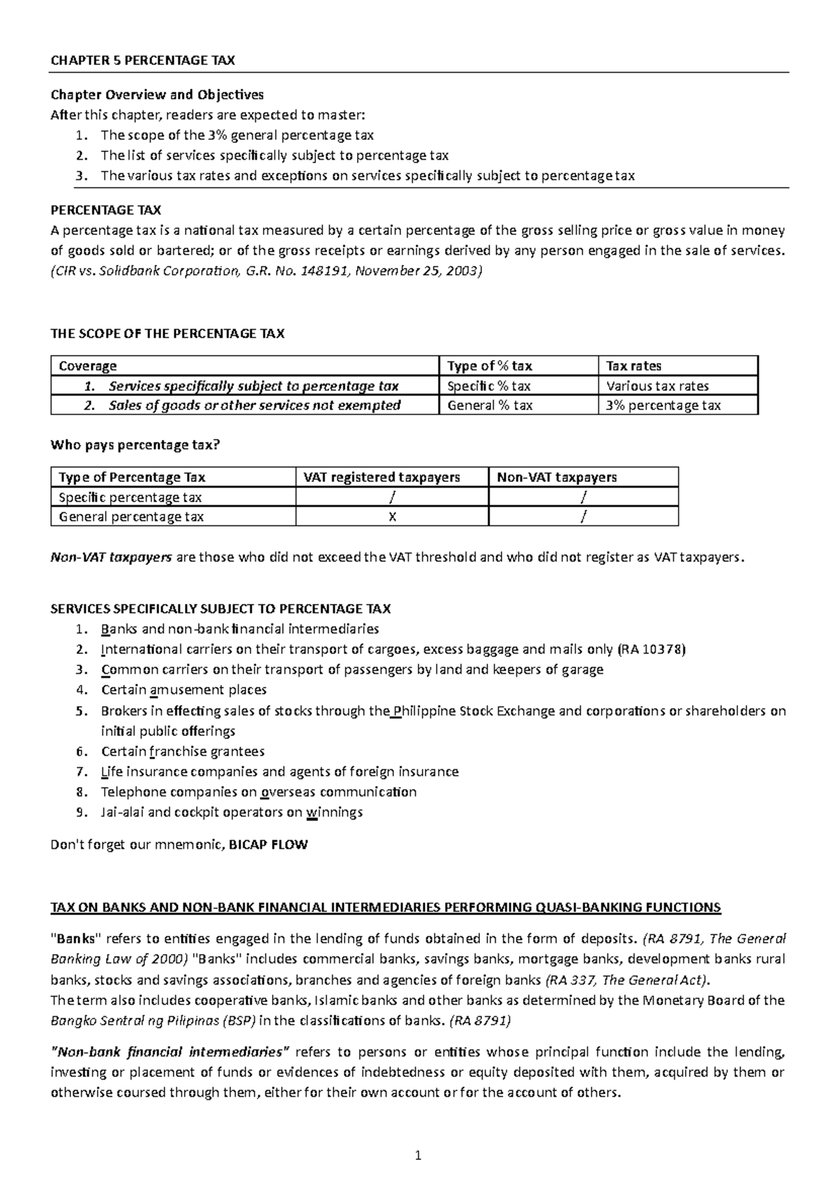 Chapter 5: Understanding Percentage Tax and Its Implications - Studocu