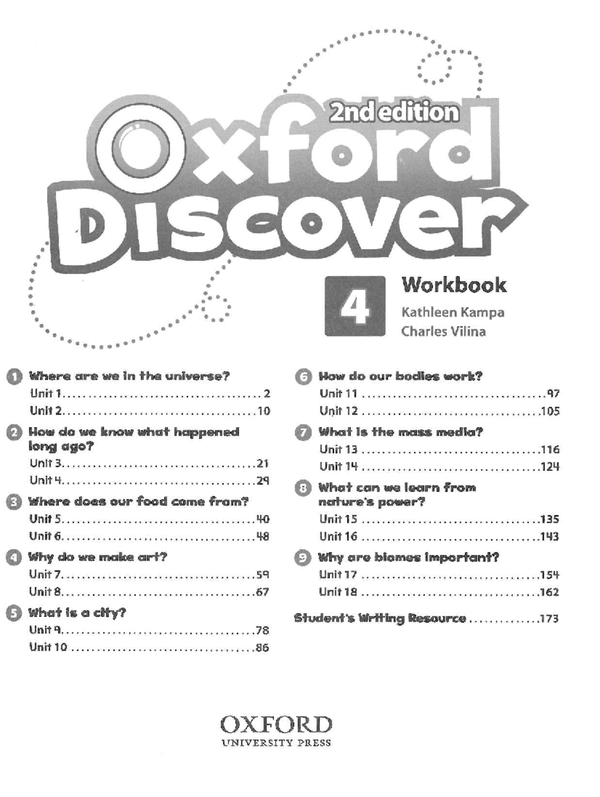 Oxford Discover 4 Workbook: Units and Activities Overview - Studocu