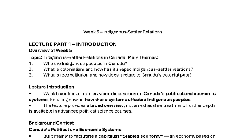 Poli Sci 101: Week 5 Lecture Notes on Indigenous Relations ...