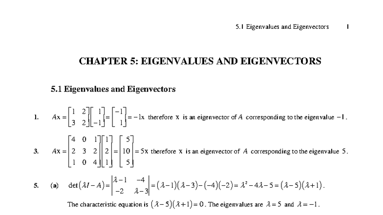 Chapter 5 Solutions: Eigenvalues and Eigenvectors Analysis - Studocu