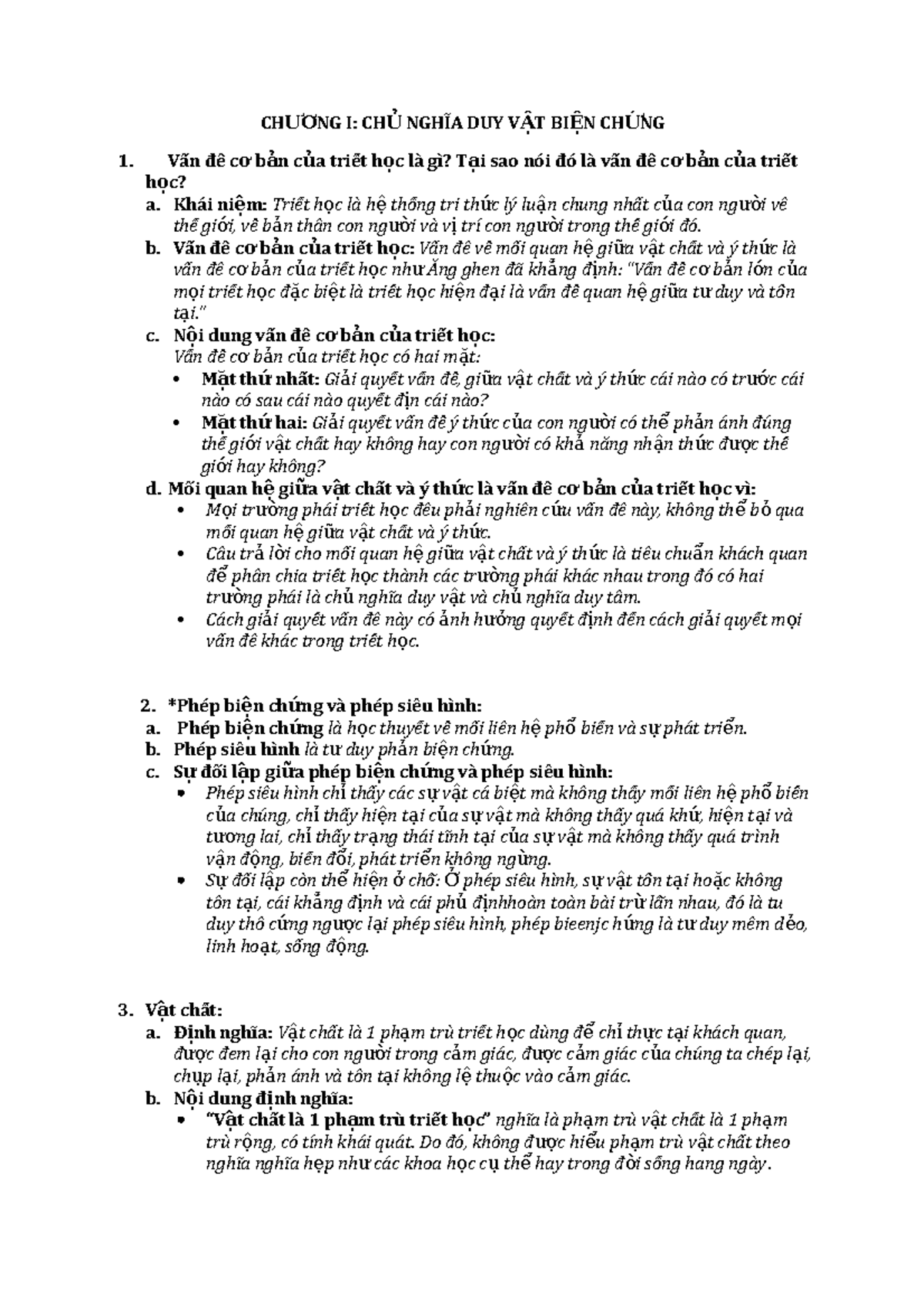 TRIẾT HỌC Mac le-nin - CH NG I: CH NGHĨA DUY V T BI N CH NGƯƠ Ủ Ậ Ệ Ứ 1. Vấấn đềề c b n c a ...